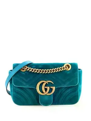Gucci Gg Marmont Flap Bag Matelasse Velvet Small Shoulder Bag - Blue