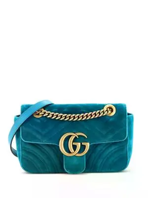 Gucci Gg Marmont Matelassé Velvet Small Shoulder Bag - Blue
