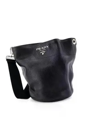 Prada Messenger Bag Vitello Daino Small Bucket Bag - Black