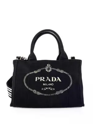 Prada Canapa Convertible Canvas Mini Tote Bag - Black