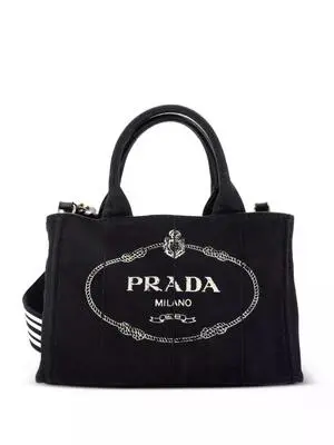 Prada Canapa Convertible Canvas Mini Tote Bag - Black