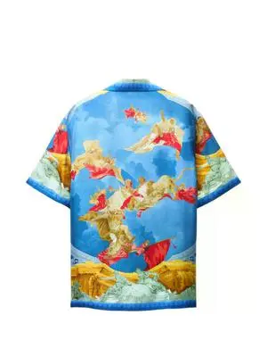 Versace Printed Silk Twill Slim Shirt - Blue