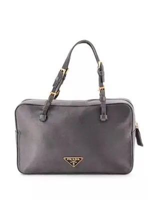 Prada Triangle Logo Cerniera Top Handle Bag Satin Satchel - Grey