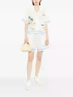 Casablanca Crochet Knit Wave-pattern Embroidery Graphic Shorts - White
