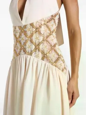 Manière De Voir Maniere De Voir Halterneck Embellished Corset Maxi Dress - Neutrals