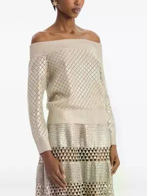Oscar De La Renta Silver Foil Off-shoulder Pullover