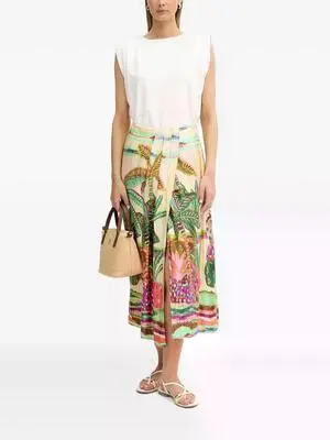 LOLA CASADEMUNT Tropical-print Pleated Midi Skirt - Neutrals
