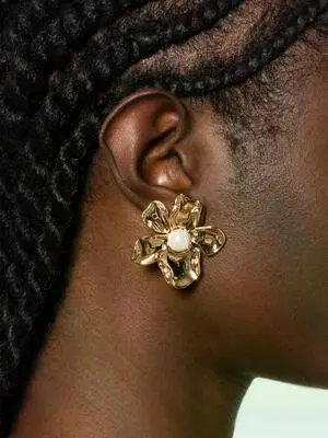 SELF-PORTRAIT Flower Zirconia And Faux Pearl Earrings
