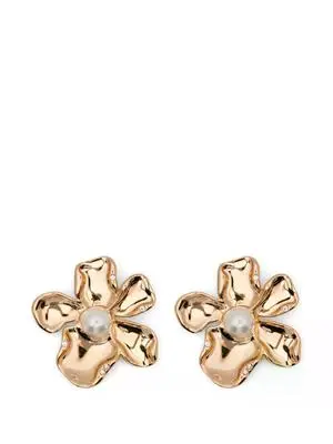 SELF-PORTRAIT Flower Zirconia And Faux Pearl Earrings - Gold