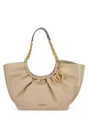 Michael Kors Large Indie Logo-charm Ruched-detailing Tote Bag - Neutrals