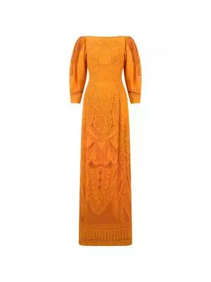 Alberta Ferretti Lace-detail Long-sleeve Maxi Dress - Orange