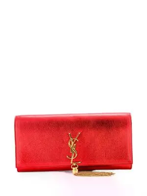 Saint Laurent Classic Monogram Tassel Leather Long Clutch Bag - Metallic