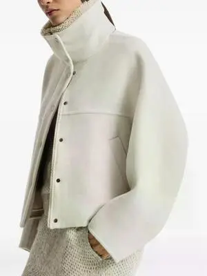 Brunello Cucinelli Virgin Wool & Cashmere Double Cloth Jacket With Detachable Shearling Collar - Neutrals
