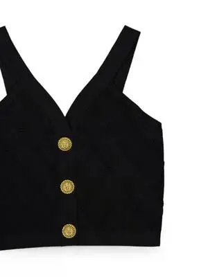 Balmain Quilted-knit Button-up Top - Black
