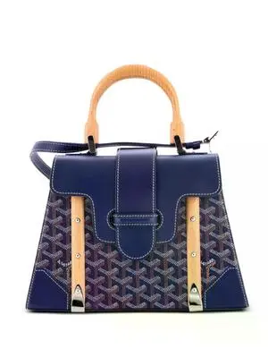 Goyard Saigon Top Handle Bag In Coated Canvas And Leather Pm Satchel - Blue