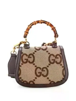 Gucci Bamboo 1947 Top Handle Bag Jumbo Gg Canvas Mini Crossbody Bag - Brown