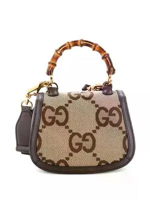 Gucci Bamboo 1947 Top Handle Bag Jumbo Gg Canvas Mini Crossbody Bag - Brown