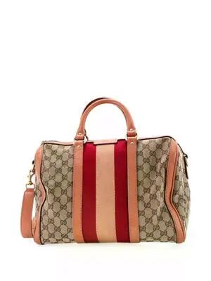 Gucci Vintage Web Boston Bag Gg Canvas Medium Satchel