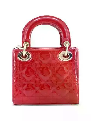 Dior Lady Chain Bag Cannage Quilt Patent Mini Satchel - Red