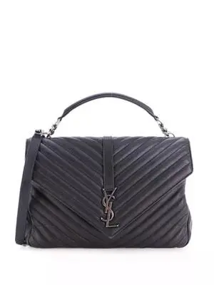 Saint Laurent Classic Monogram College Bag Matelasse Chevron Leather Large Shoulder Bag - Black