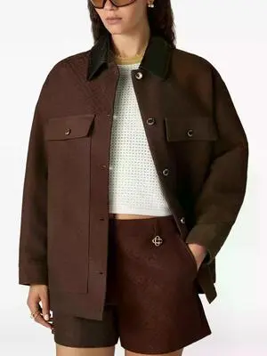 Casablanca Logo Jacquard Leather Collar Jacket - Brown