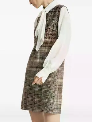 Brunello Cucinelli Checked Alpaca And Wool Mini Dress With Embroidered Detail