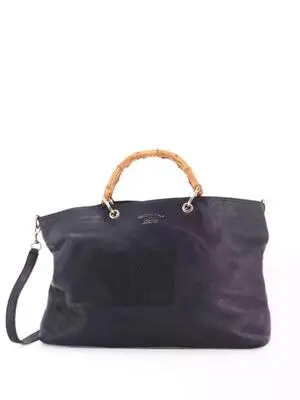 Gucci Bamboo Shopper Leather Large Tote Bag - Black
