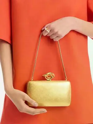 Oscar De La Renta Knot Minaudière Textured-finish Clutch Bag - Gold
