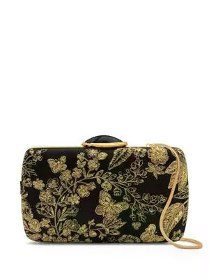 Oscar De La Renta Butterfly Embroidered O Minaudière Clutch Bag - Black