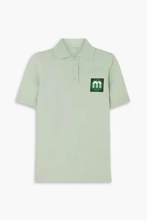 Miu Miu Appliquéd Stretchknit Polo Shirt - Mint