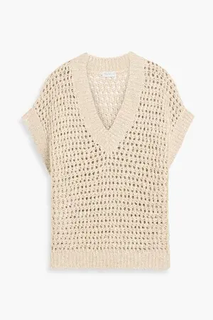 Brunello Cucinelli Metallic Sequinembellished Openknit Vest - Beige