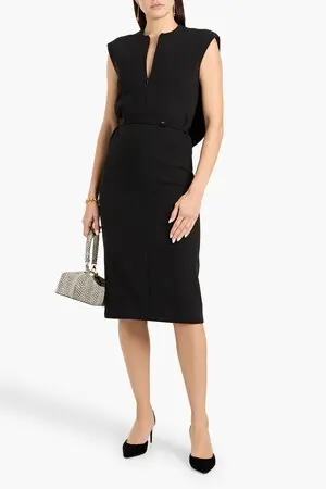 Another Tomorrow Belted Woolblend Midi Dress