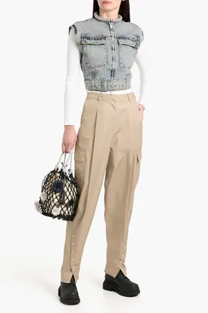 3.1 Phillip Lim Cropped Crystal-embellished Acid Wash Denim Vest