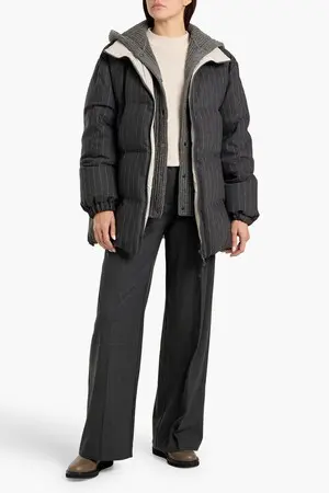 Brunello Cucinelli Quilted Pinstriped Woolblend Hooded Down Coat