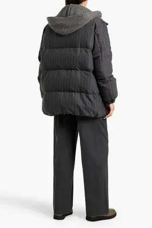 Brunello Cucinelli Quilted Pinstriped Woolblend Hooded Down Coat
