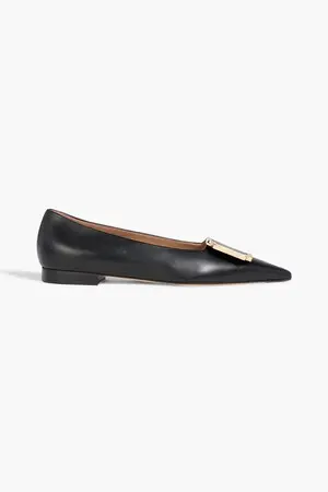 MALONE SOULIERS Hayes Embellished Leather Pointtoe Flats - Black