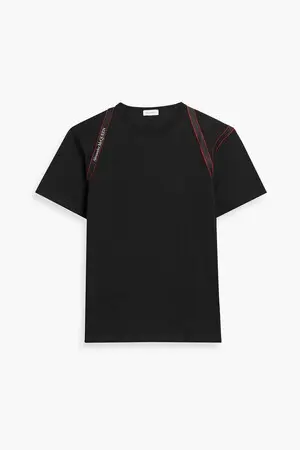 Alexander McQueen Webbingtrimmed Cottonjersey Tshirt - Black