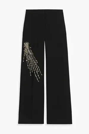 Alexander McQueen Embellished Grain De Poudre Wool Wideleg Pants - Black