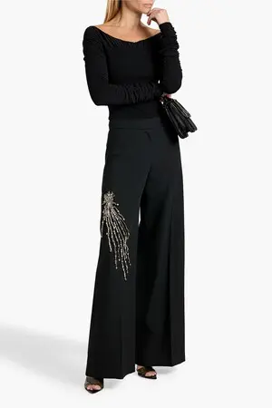 Alexander McQueen Embellished Grain De Poudre Wool Wideleg Pants