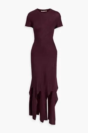 Stella McCartney Fringed Metallic Stretchknit Midi Dress - Plum