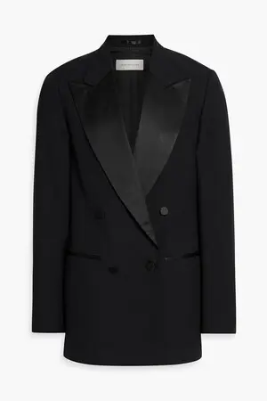 Dries Van Noten Doublebreasted Wool And Silkblend Twill Blazer - Black