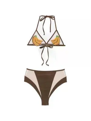 MAZZEI Bead-embellished Halterneck Bikini - Brown