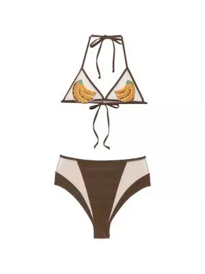 MAZZEI Bead-embellished Halterneck Bikini - Brown
