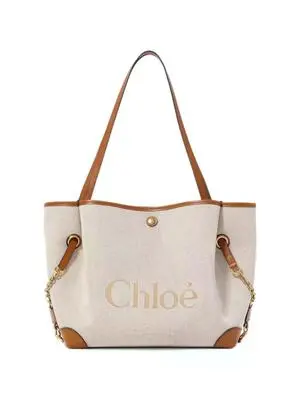 Chloé Canvas Tote Bag With Leather Trim And Chain Detail - Neutrals