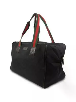 Gucci Gg Canvas Web-stripe Boston Bag - Black