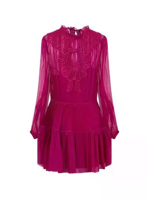 Alberta Ferretti Lace-trimmed Pleated Mini Dress - Pink
