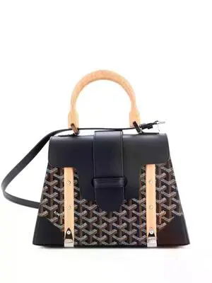 Goyard Saigon Top Handle Bag Coated Canvas With Leather Pm Satchel - Black