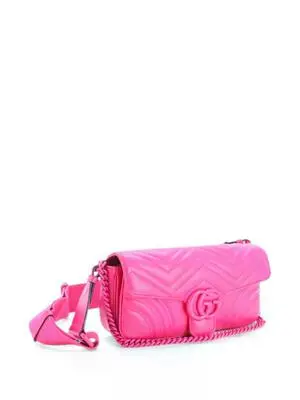 Gucci Gg Marmont Monochrome Flap Bag Matelasse Leather Medium Crossbody Bag - Pink