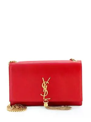 Saint Laurent Classic Monogram Tassel Leather Medium Crossbody Bag - Red