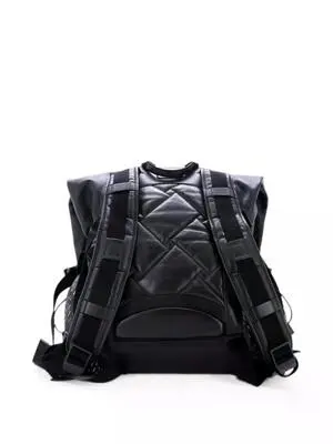 Bottega Veneta Fold Over Leather With Perforated Detail Backpack - Black